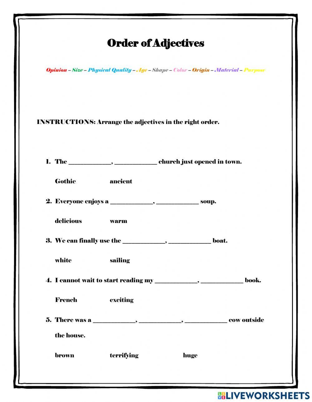 Adjective Order 4049555 | Alejandra E. Martinez Rivera