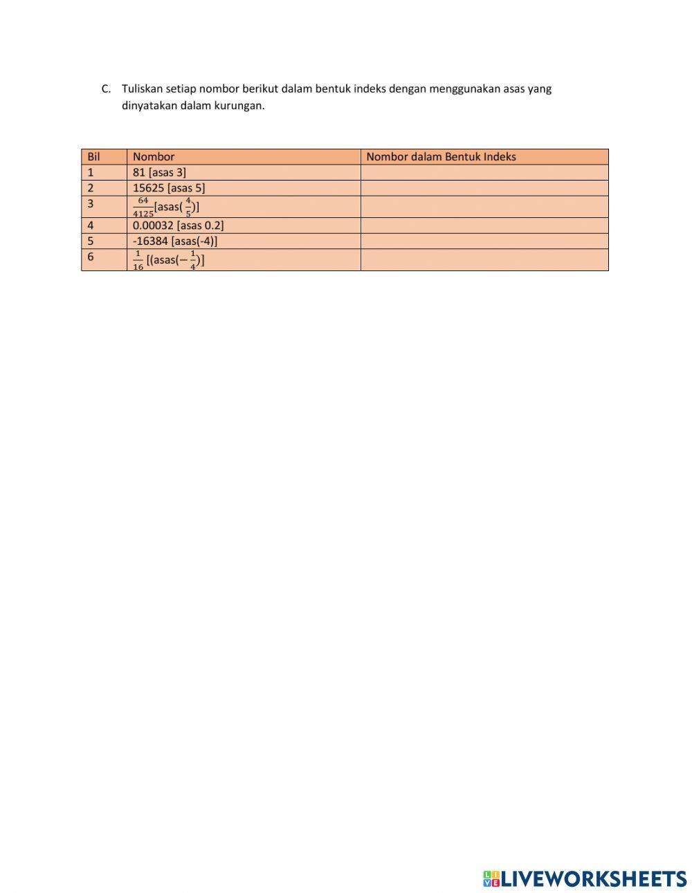 Index | Live Worksheets