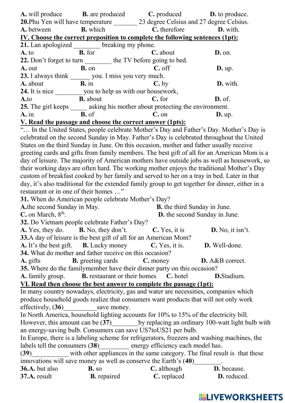 On thi GHK II E9 part 5 interactive worksheet | Live Worksheets