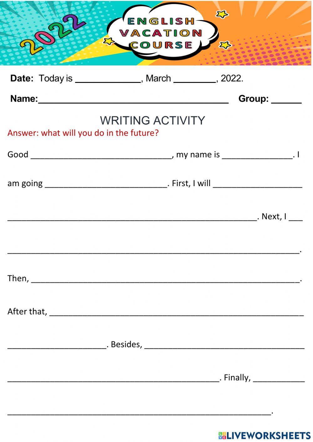 Pdf online exercise: Writing activity | Live Worksheets
