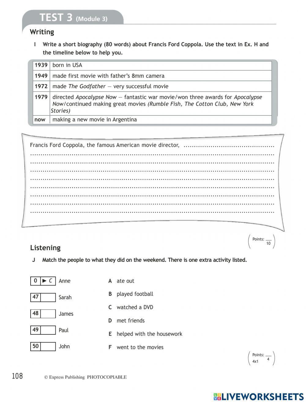 Module 3-Unit Test for Grade 7 online exercise for | Live Worksheets