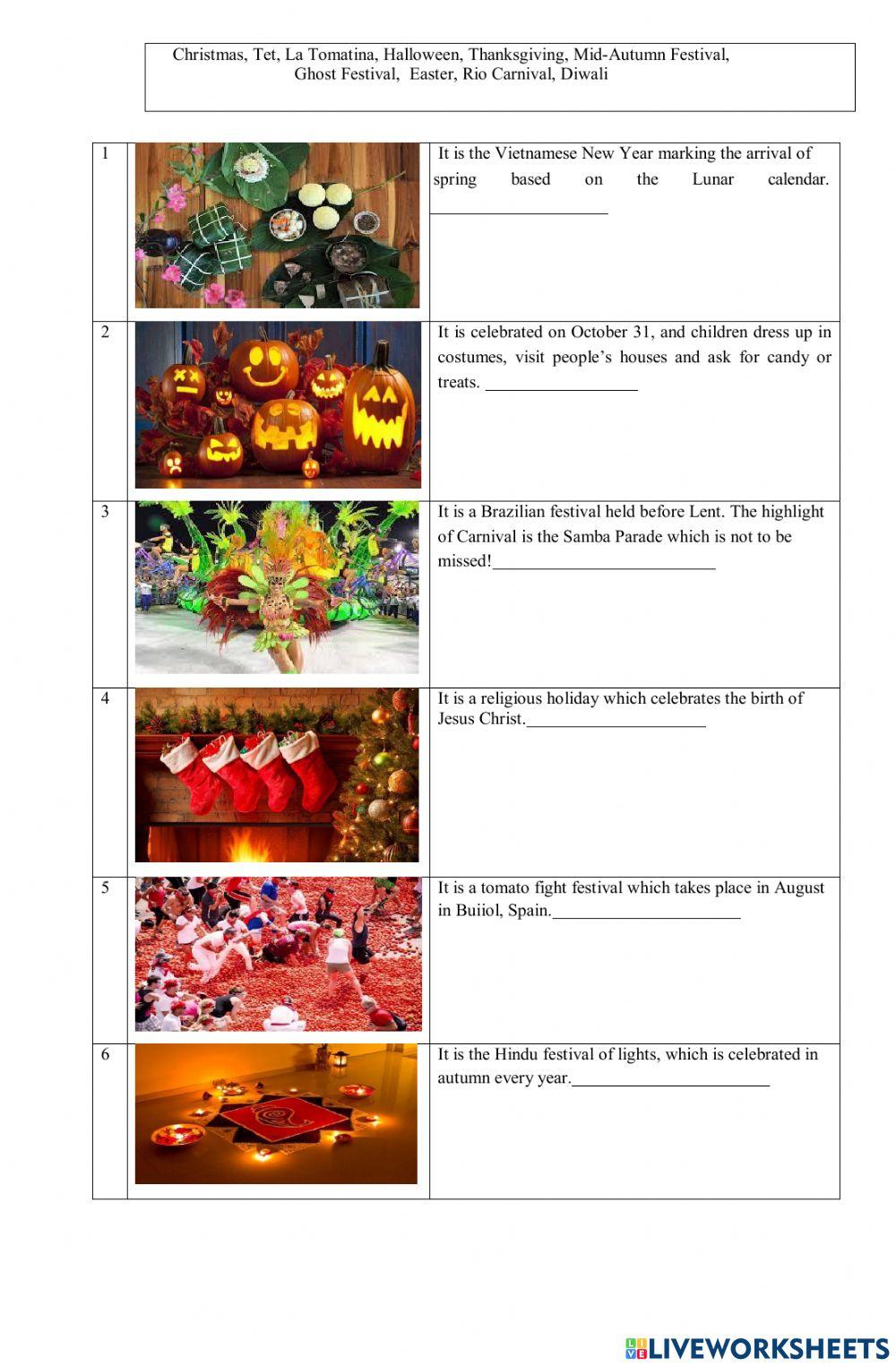 Festivals online worksheet for grade 7 | Live Worksheets
