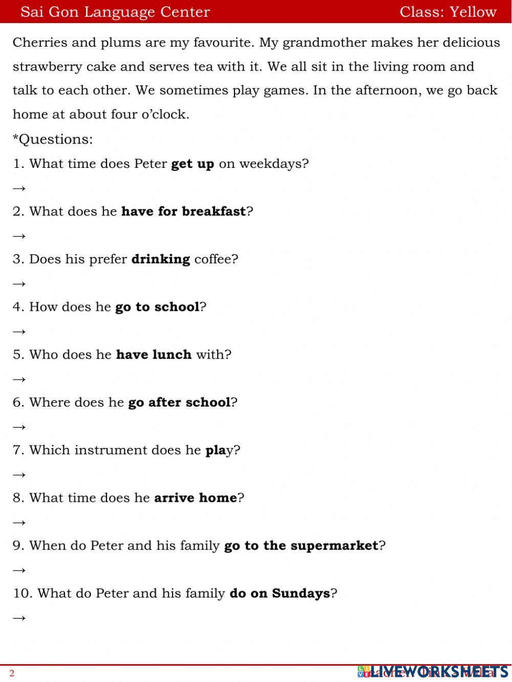 Let's play after school! online exercise for Grade 4 - 5 (Class: Yellow ...