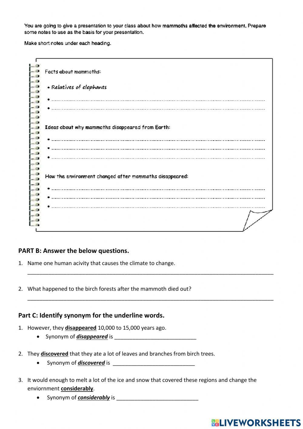 Note Taking A (Mammoth) worksheet | Live Worksheets