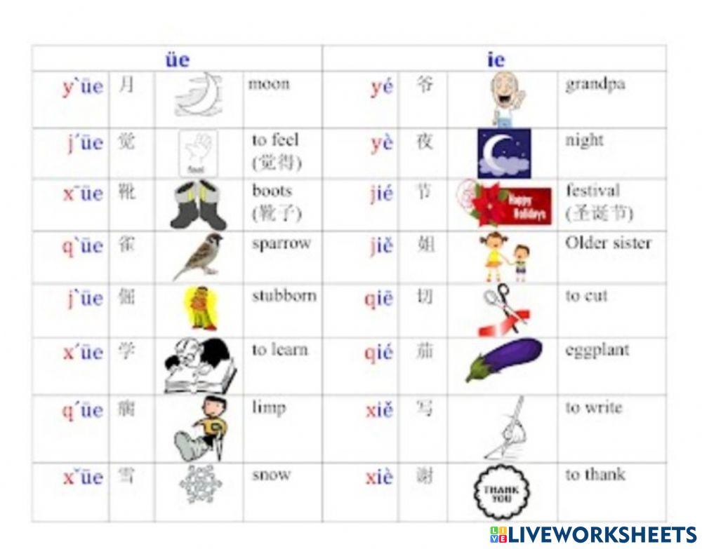 拼音练习说：ve & ie worksheet | Live Worksheets
