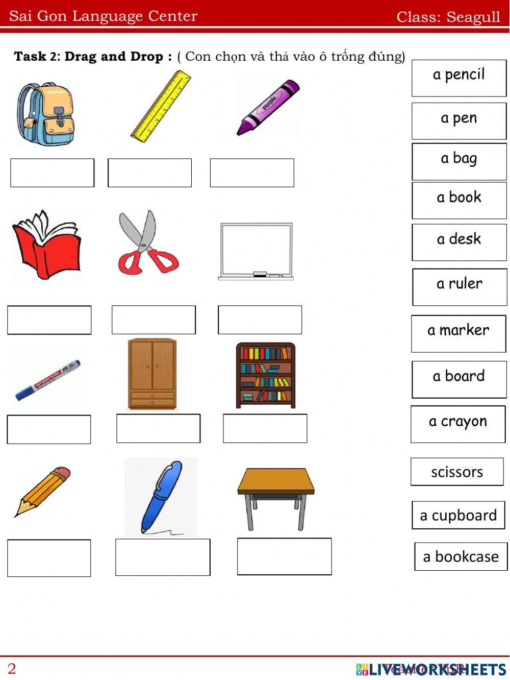 School things online exercise for grade 2 | Live Worksheets