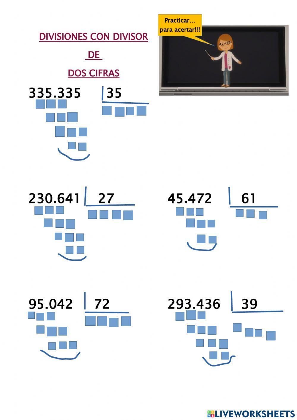 Divisiones de dos cifras free exercise | Live Worksheets