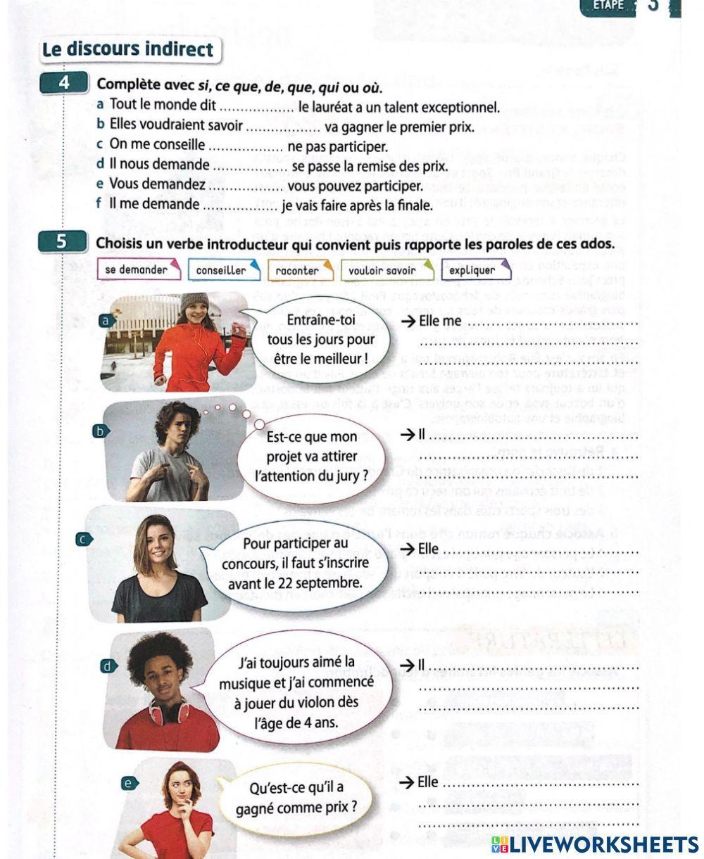 Le discours ind… | Free Interactive Worksheets | 1957910
