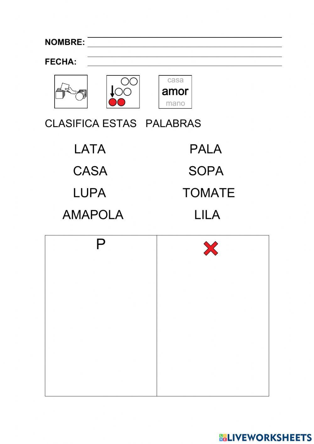 Letra p online exercise for 1º | Live Worksheets