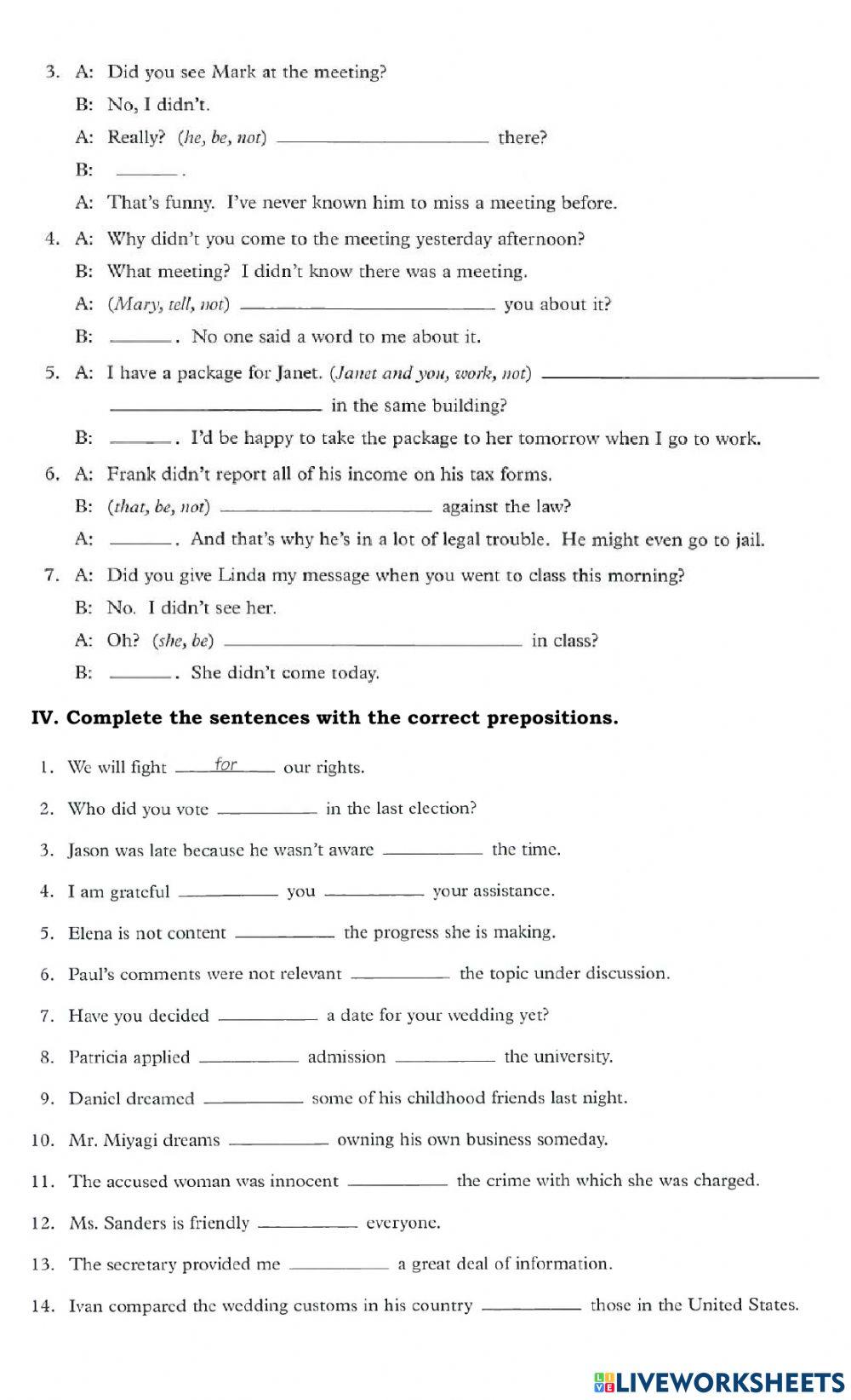 CONVERSATION 2 - APPENDIX QUIZ N°2 online exercise for | Live Worksheets