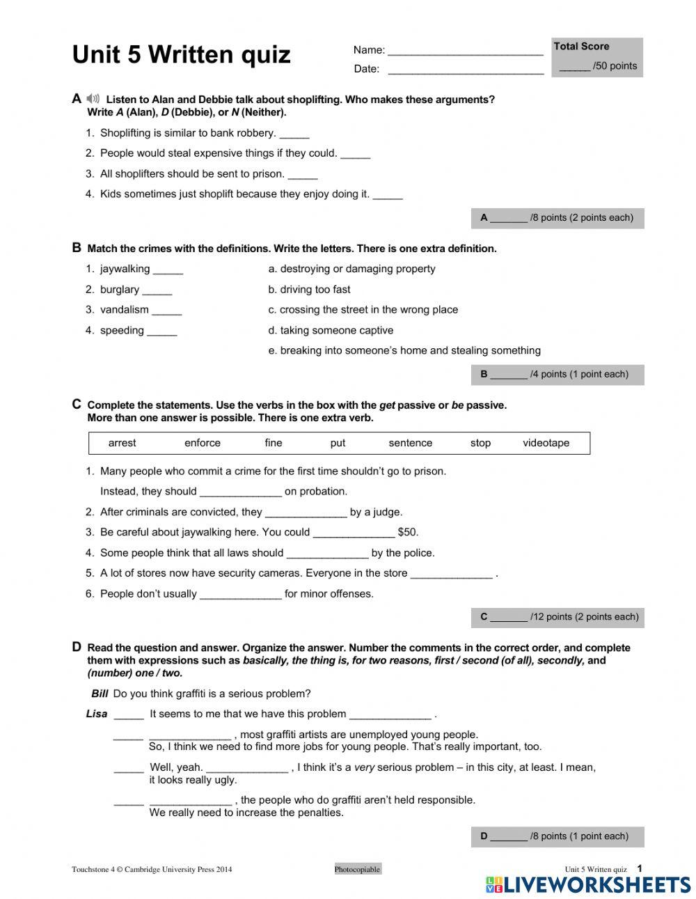 Touchstone 4 Wr… | Free Interactive Worksheets | 5318517