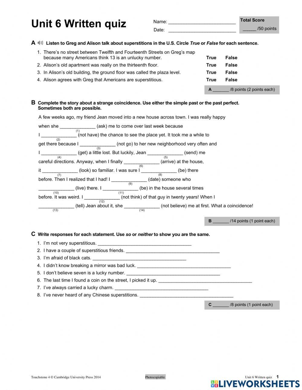 Touchstone 4 Wr… | Free Interactive Worksheets | 5318546