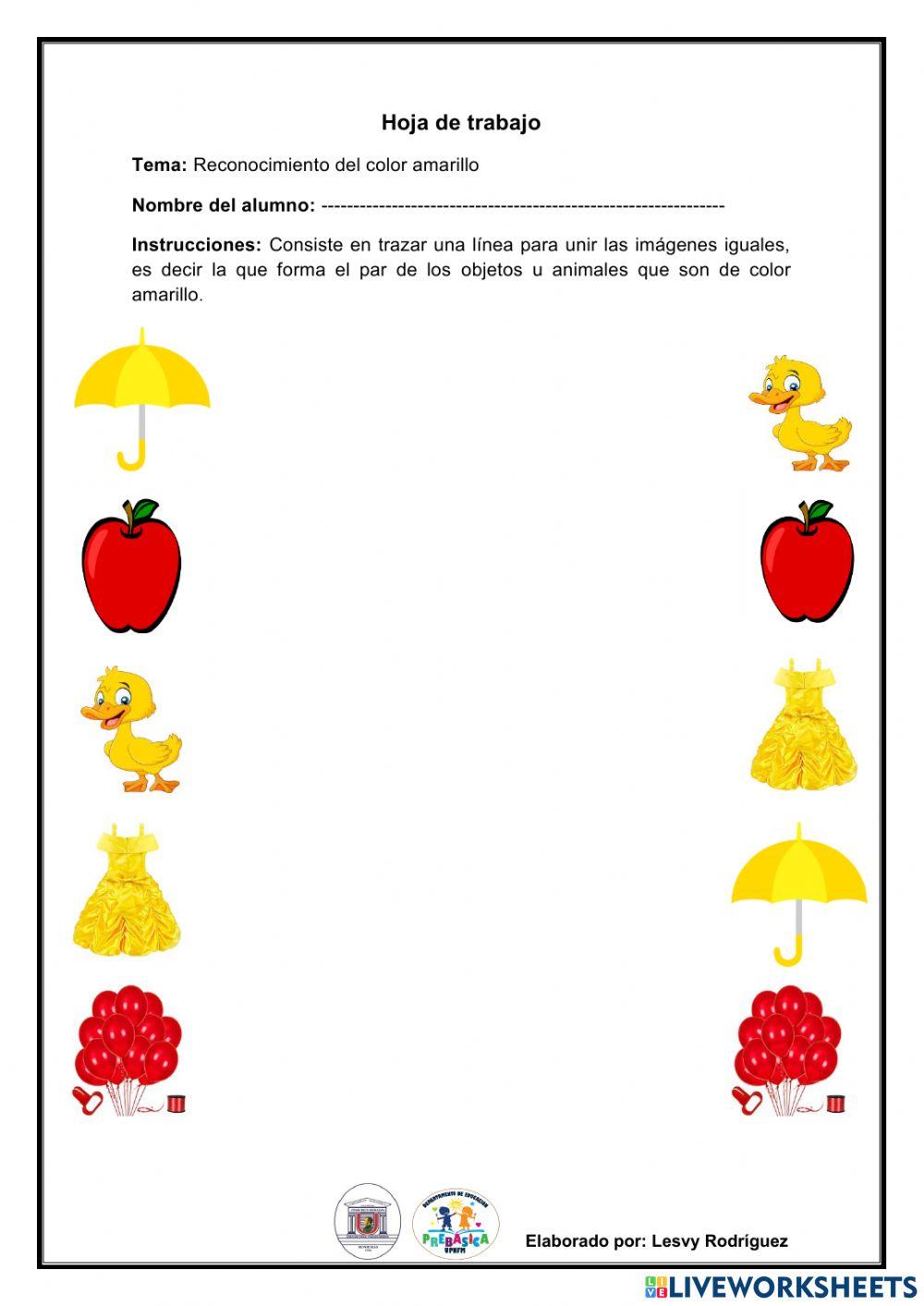 Hoja de trabajo: Reconocimiento del color amarillo online exercise for ...