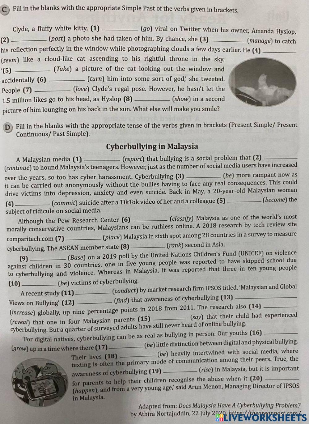 Present Tense - Form 3 and Form 4 online exercise for | Live Worksheets