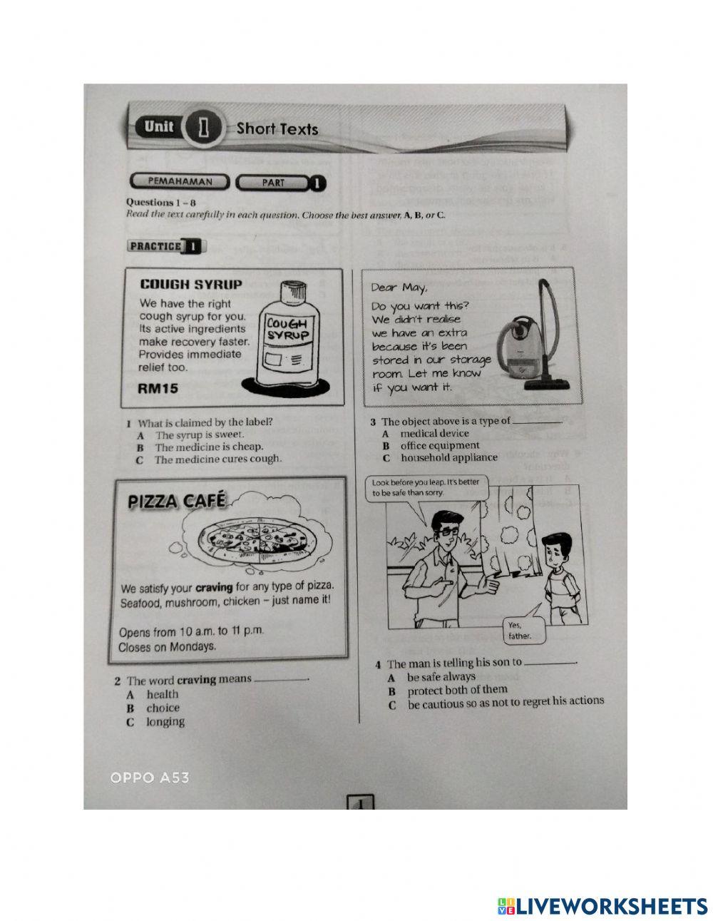 READING:SHORT TEXT FORM 1 5318571 | Suha271 | Live