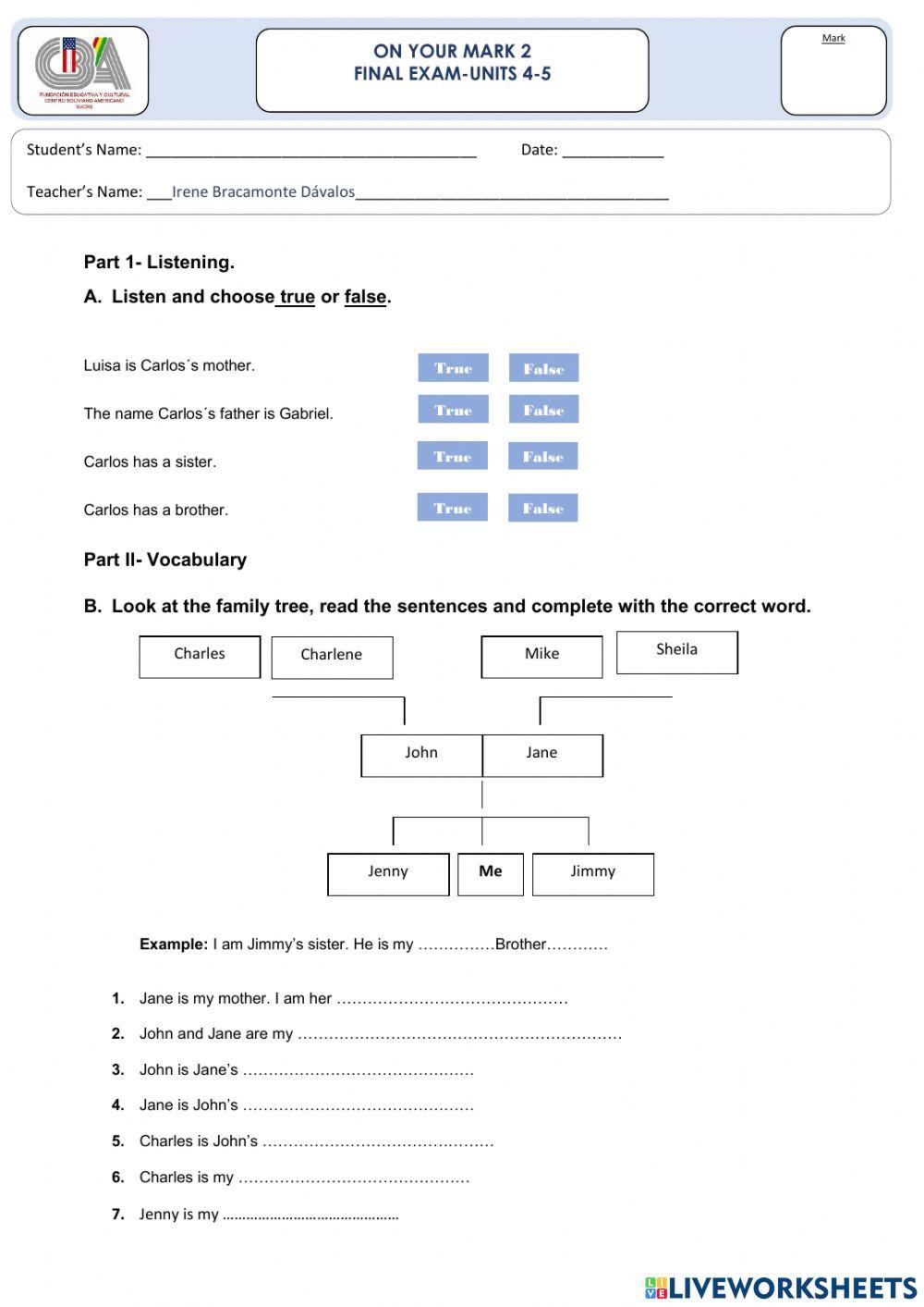 OYM 2 Final exam worksheet | Live Worksheets