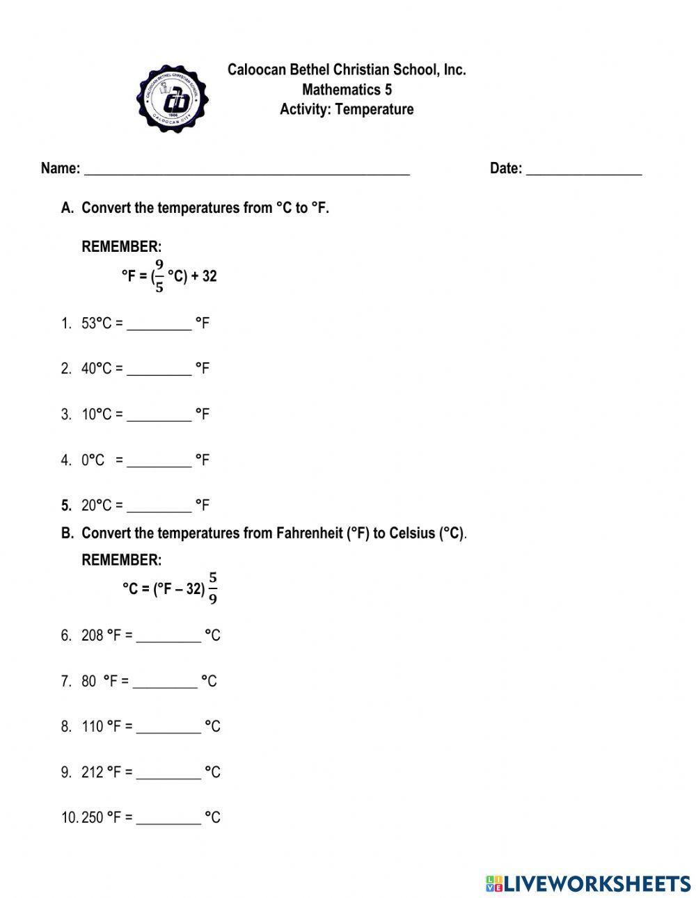 Temperature Conversion Interactive Worksheet Live, 44% OFF Temperature Conversion Interactive Worksheet Live, 44% OFF