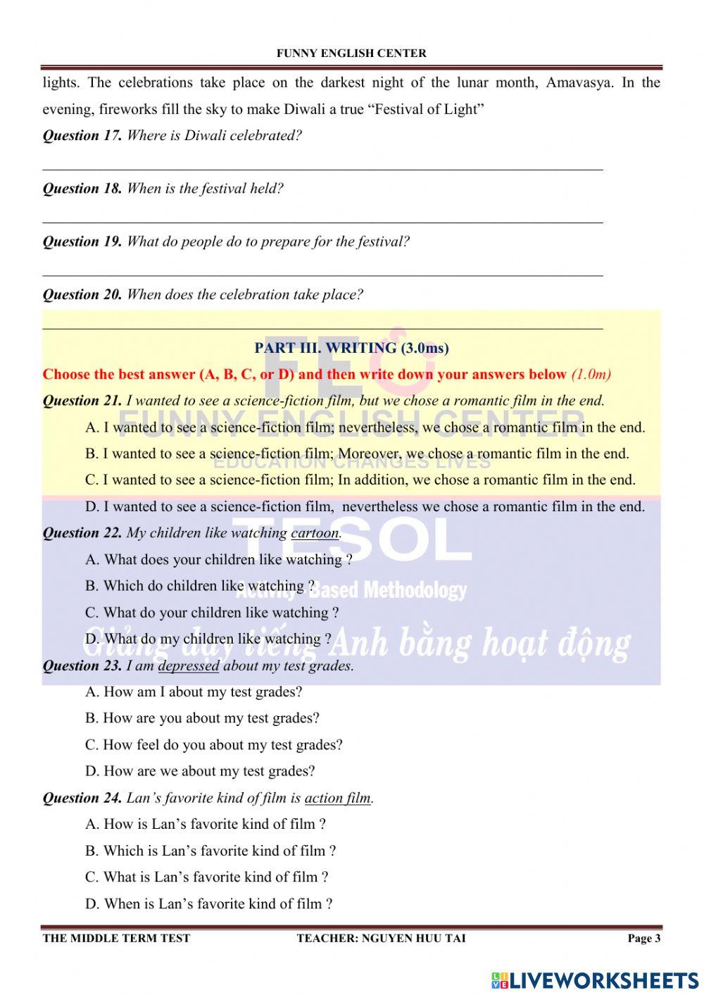E.7-the middle term test (SECOND TERM) worksheet | Live Worksheets