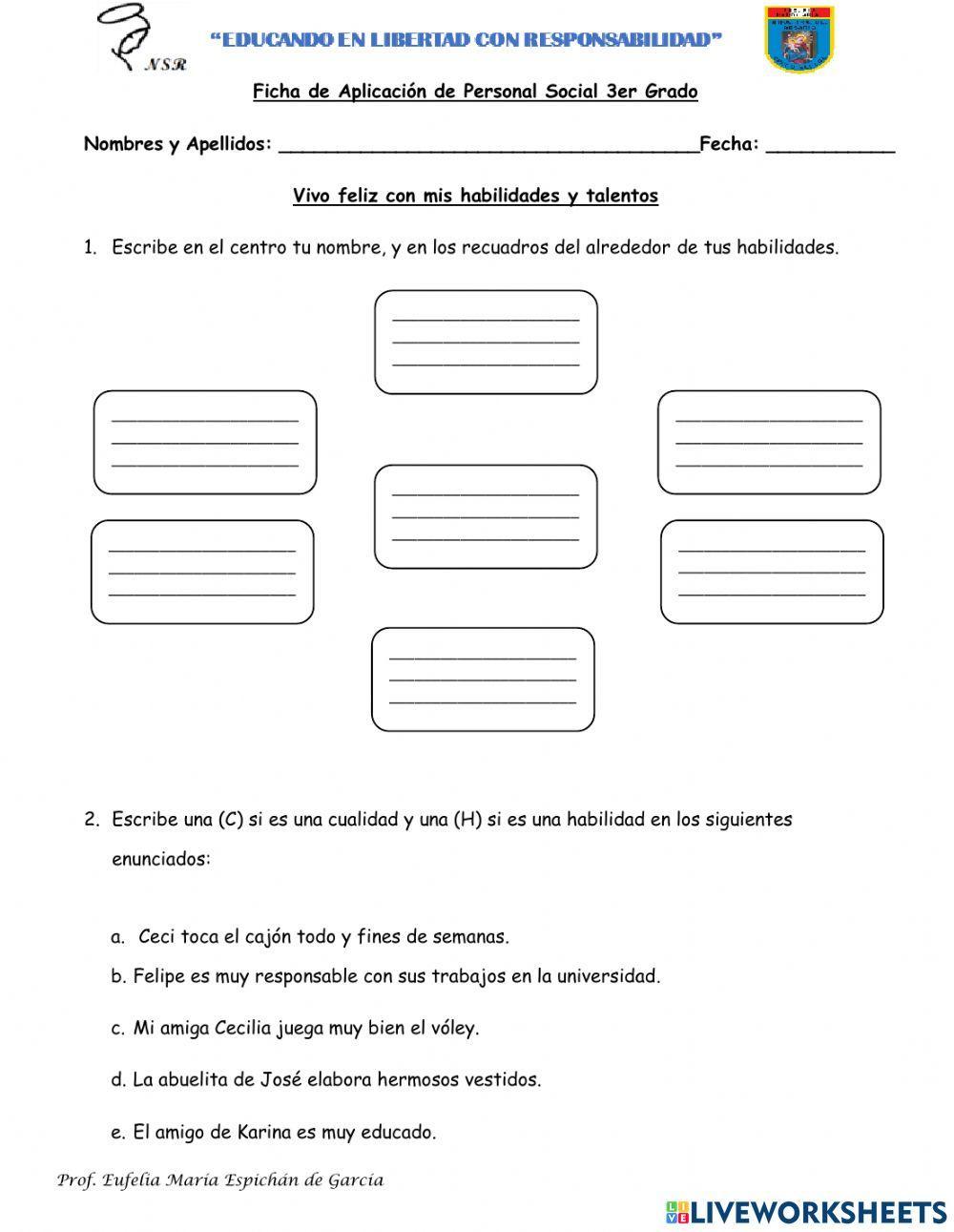 HABILIDADES Y TALENTOS online exercise for | Live Worksheets