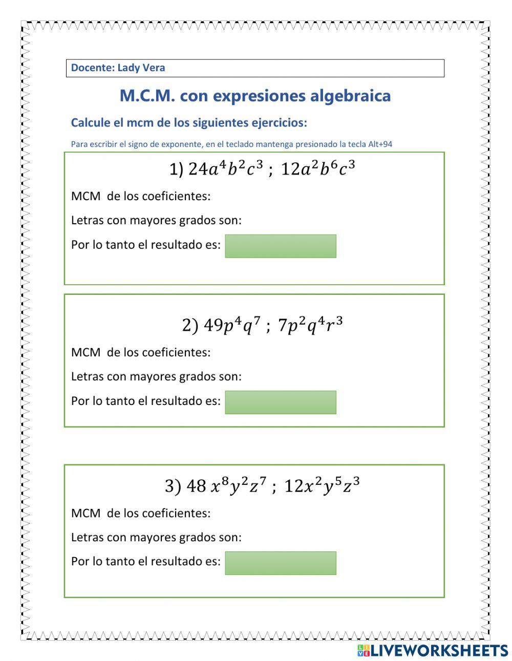 MCM EXPRESIONES… | Free Interactive Worksheets | 1959071