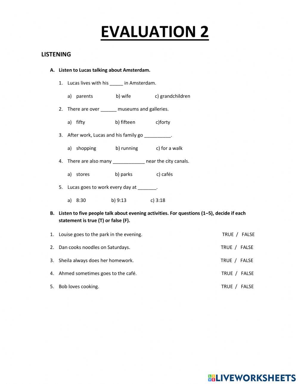 Pdf online exercise: Listening exam | Live Worksheets