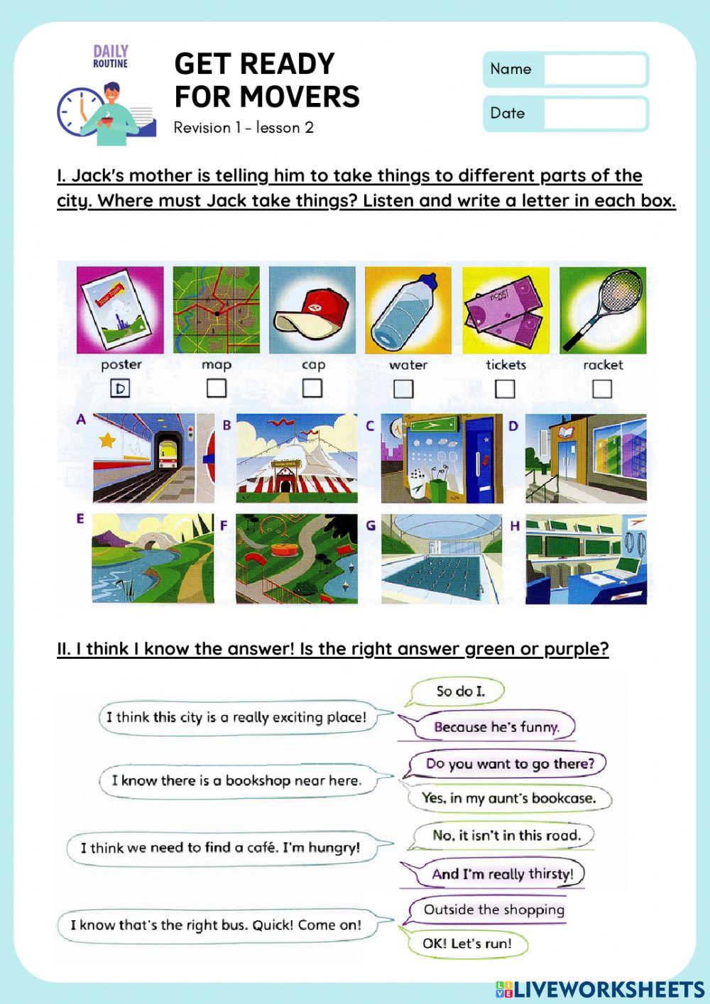 Get Ready for movers Revision 1 lesson 2 2803227 | KHANH