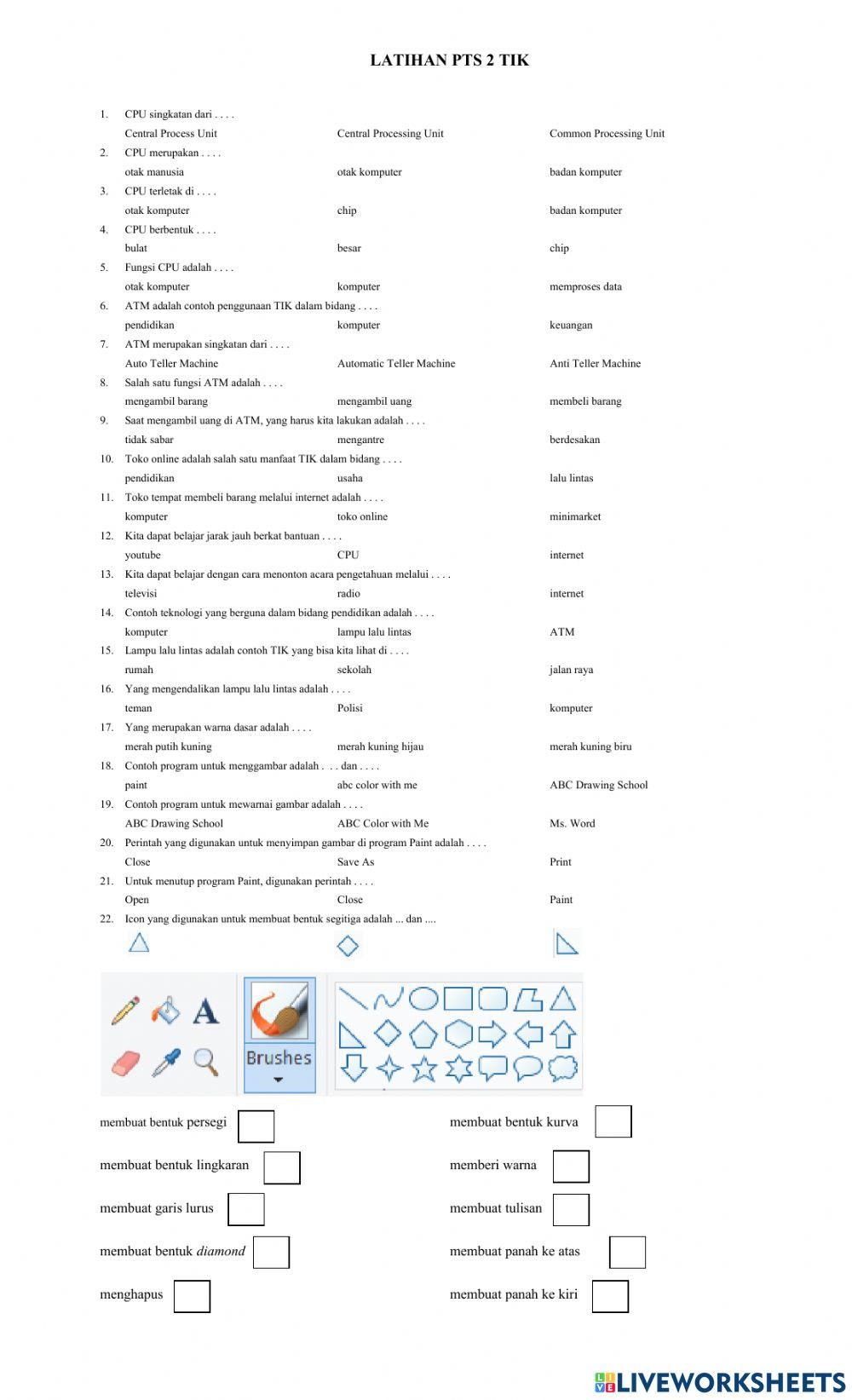 Latihan PTS 2 TIK online exercise for | Live Worksheets