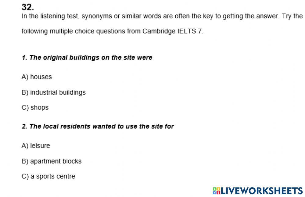 IELTS Listening Practice Exercise 32 worksheet | Live Worksheets