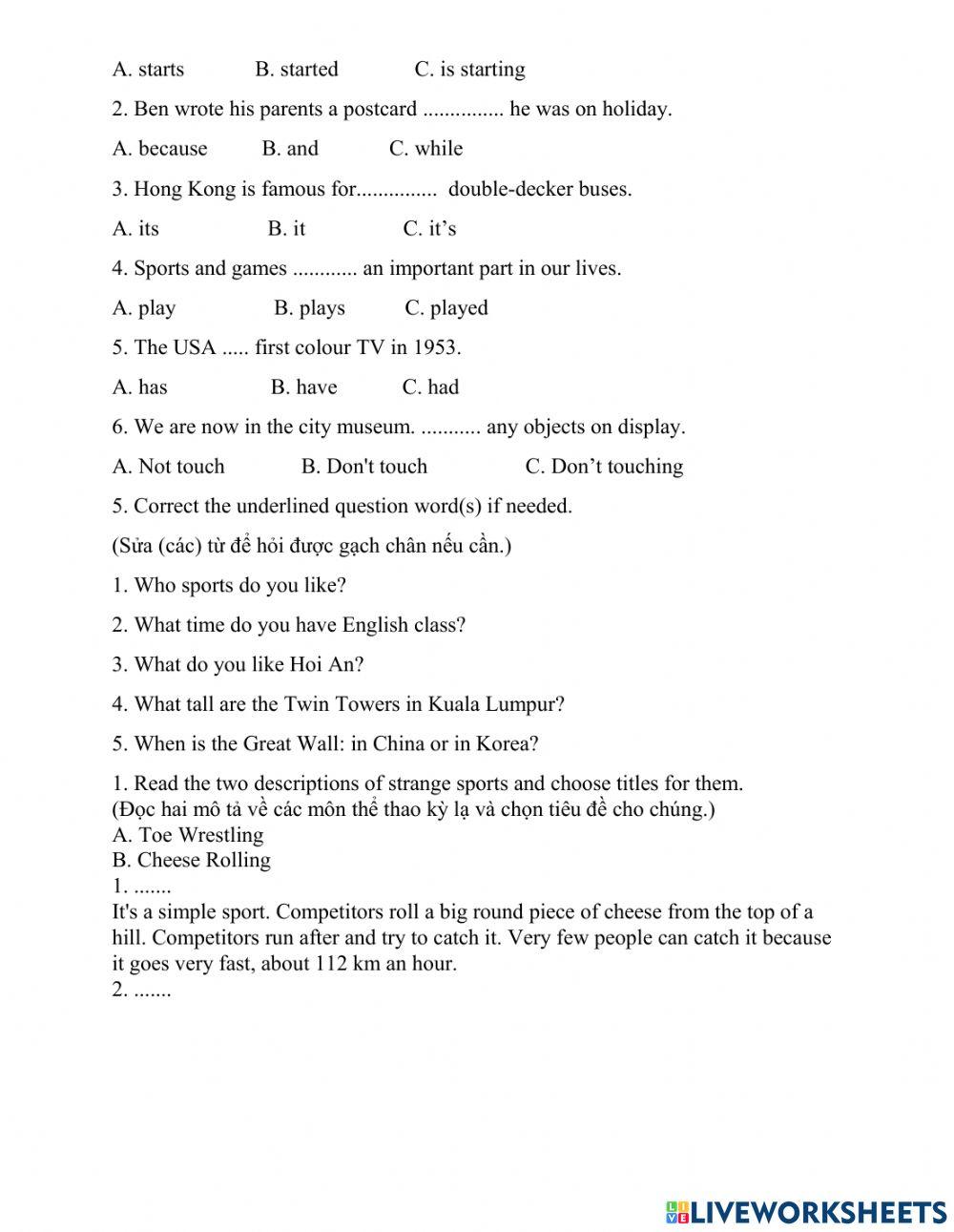 English online exercise for grade 6 | Live Worksheets