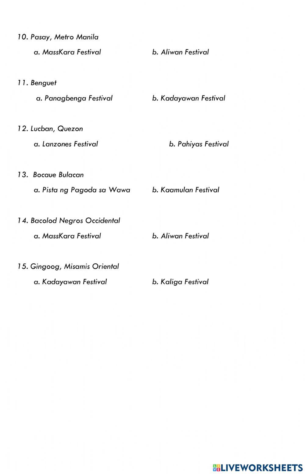 Mga pagdiriwang… | Free Interactive Worksheets | 1959640