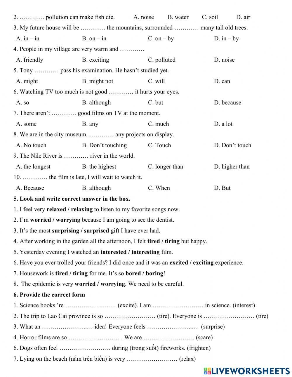 Group 5 - ed - ing adjectives worksheet | Live Worksheets