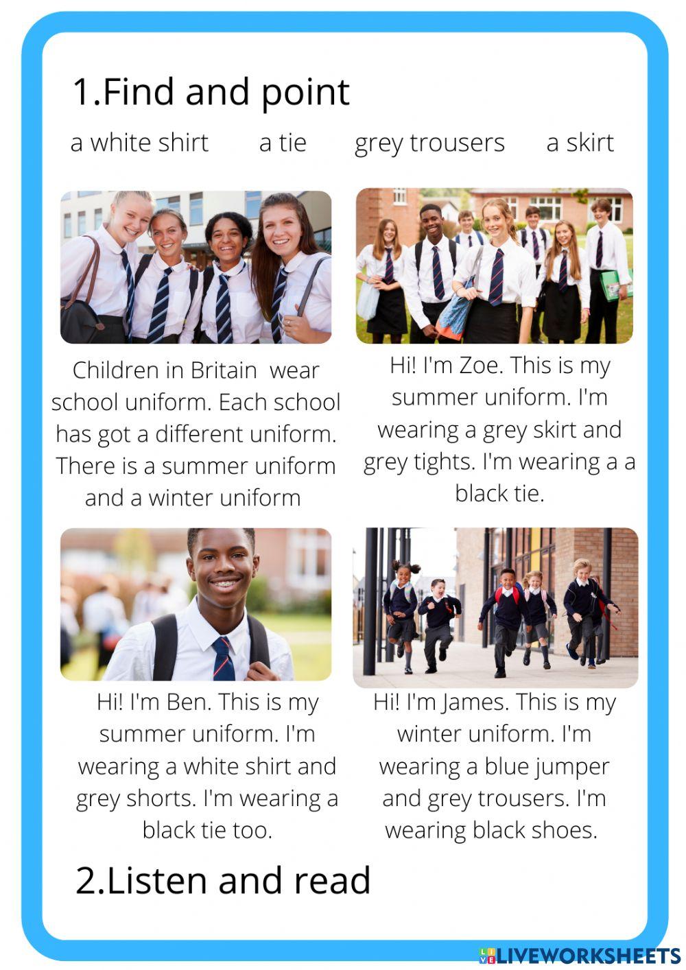 School uniforms | Free Interactive Worksheets | 1959771