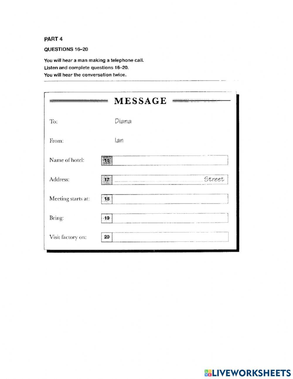 KET 4 - Listening Test 1, Part 4 online exercise for | Live Worksheets