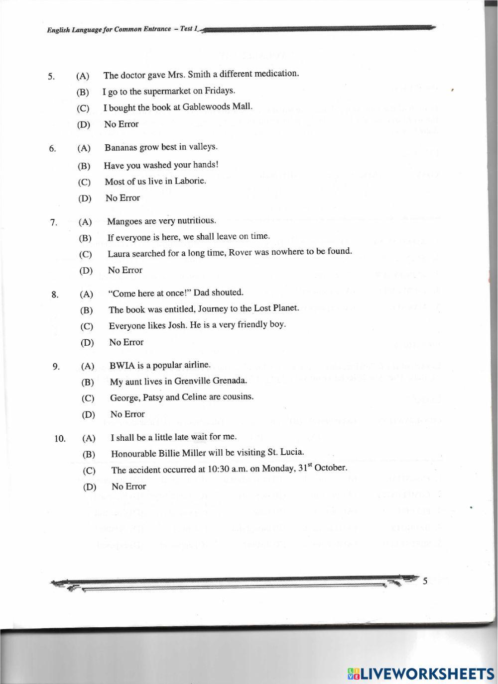 Punctuation online exercise for Six | Live Worksheets