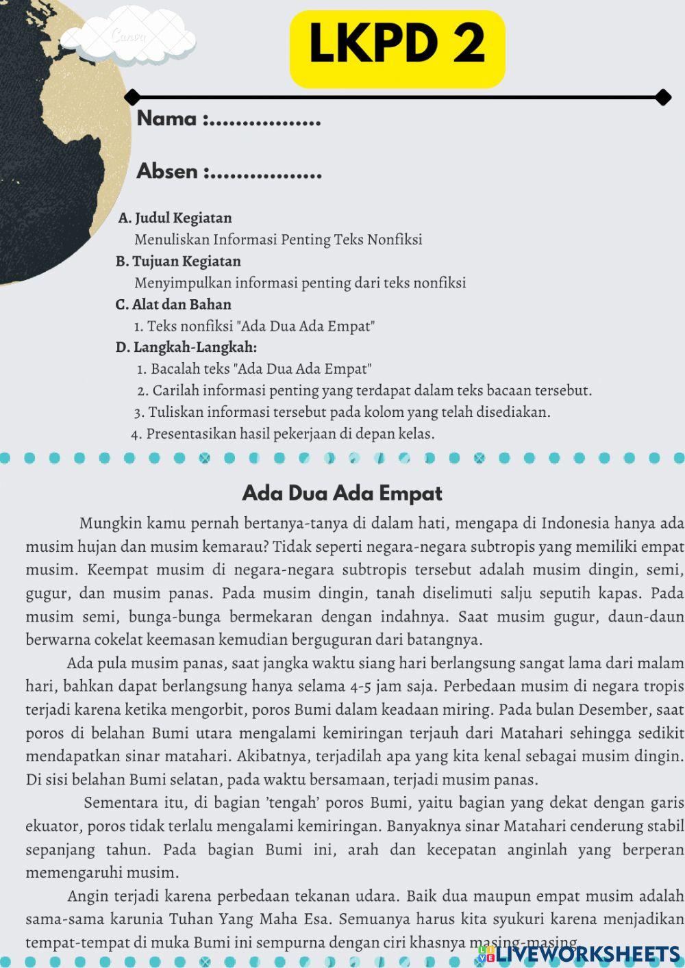 Kelas 6 Kelas 6 worksheet | Live Worksheets