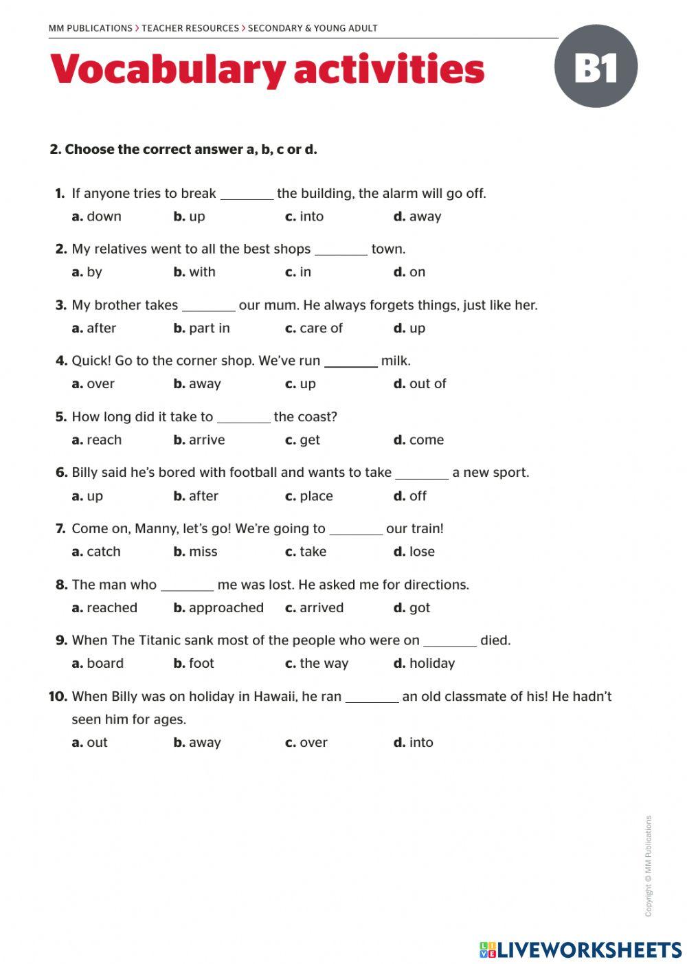 Vocabulary Acti… | Free Interactive Worksheets | 3571338