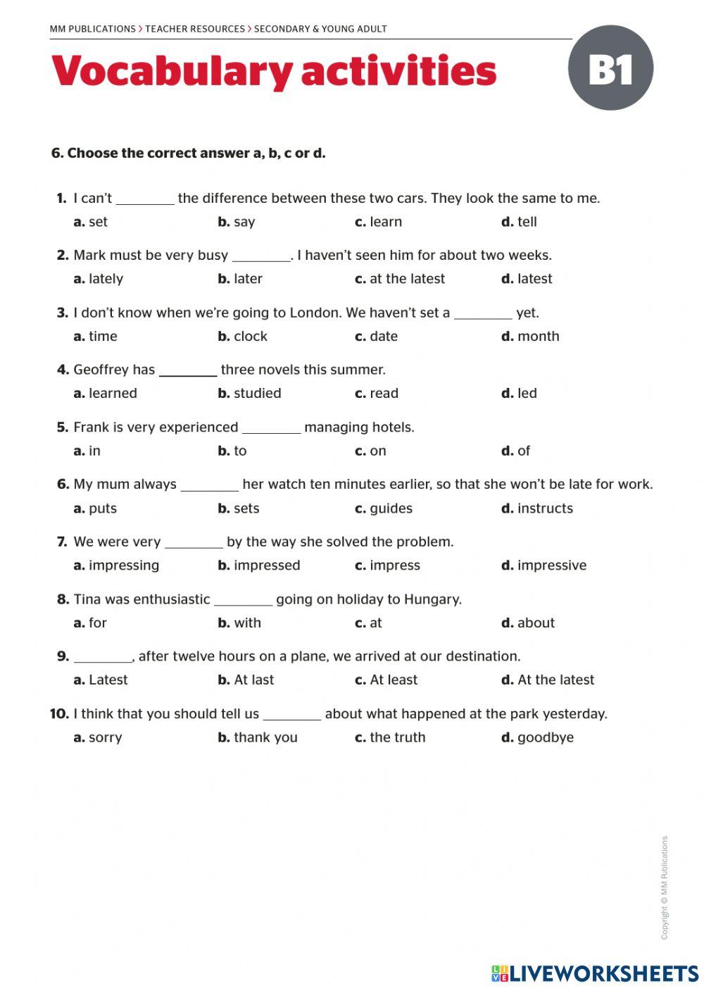 Vocabulary Acti… | Free Interactive Worksheets | 3571338