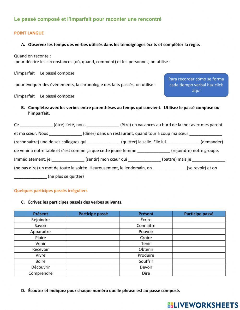 Le passé compos… | Free Interactive Worksheets | 1960841