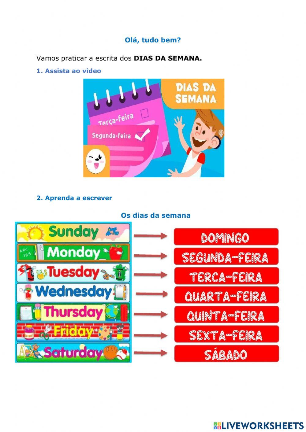 O dias da semana interactive worksheet | Live Worksheets