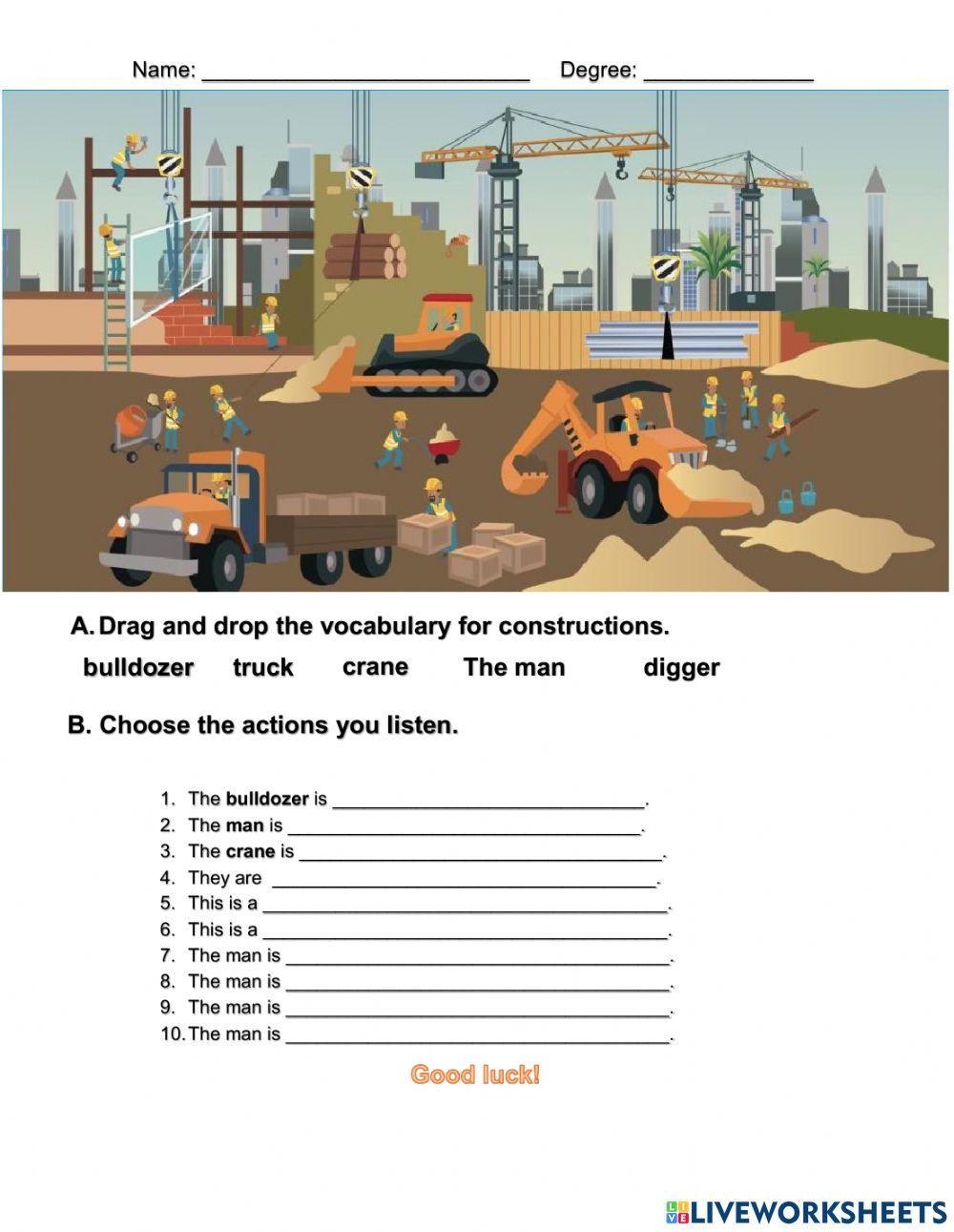 Construction Vocabulary with Nouns and Verbs online exercise for | Live ...