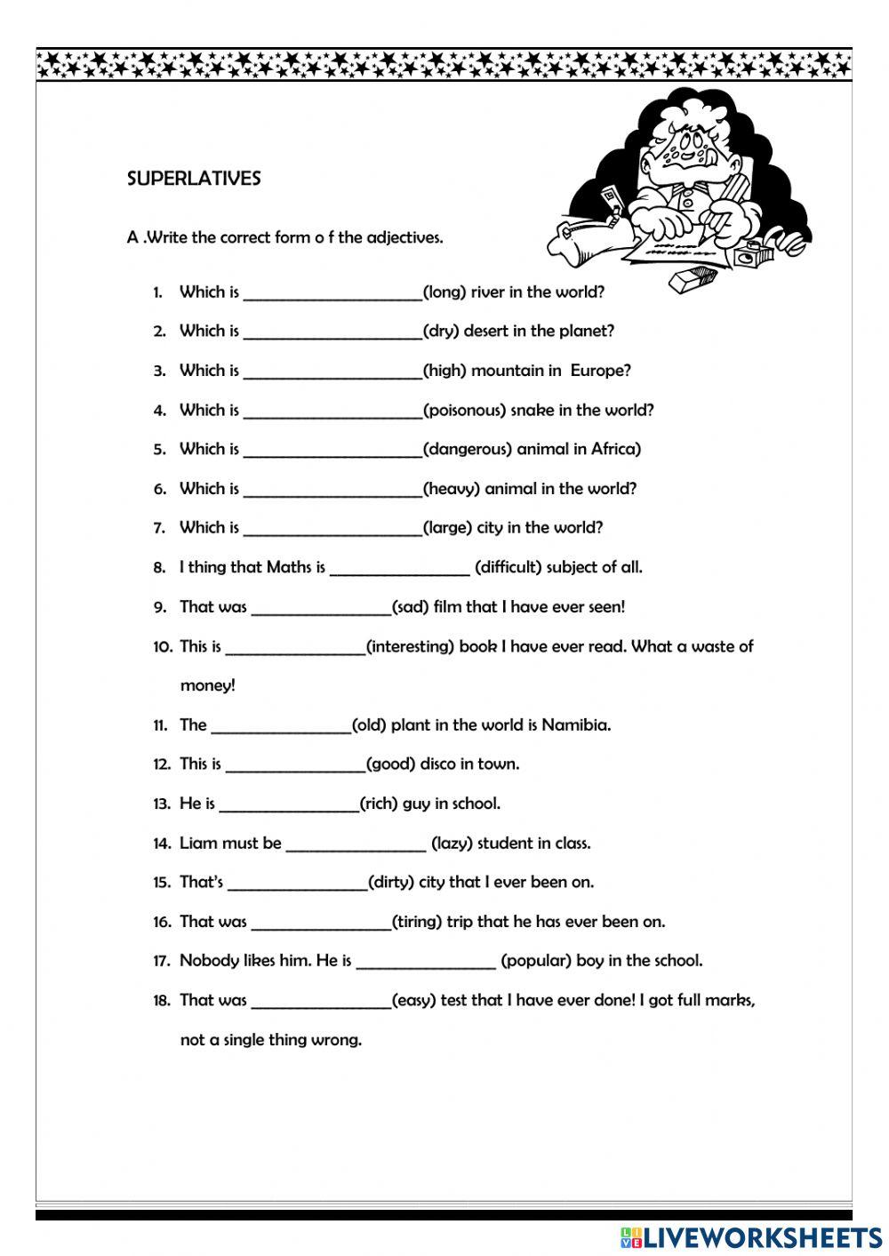 Superlatives practice interactive worksheet | Live Worksheets