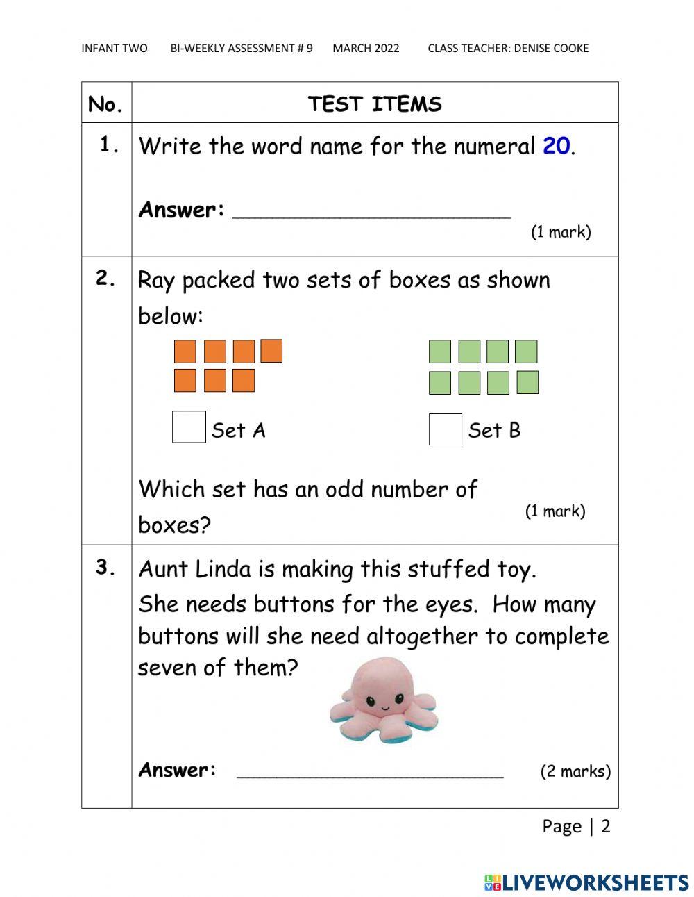 2804451 | MATH BI WEEKLY - 5 INFANT TWO FRIDAY 25 MARCH