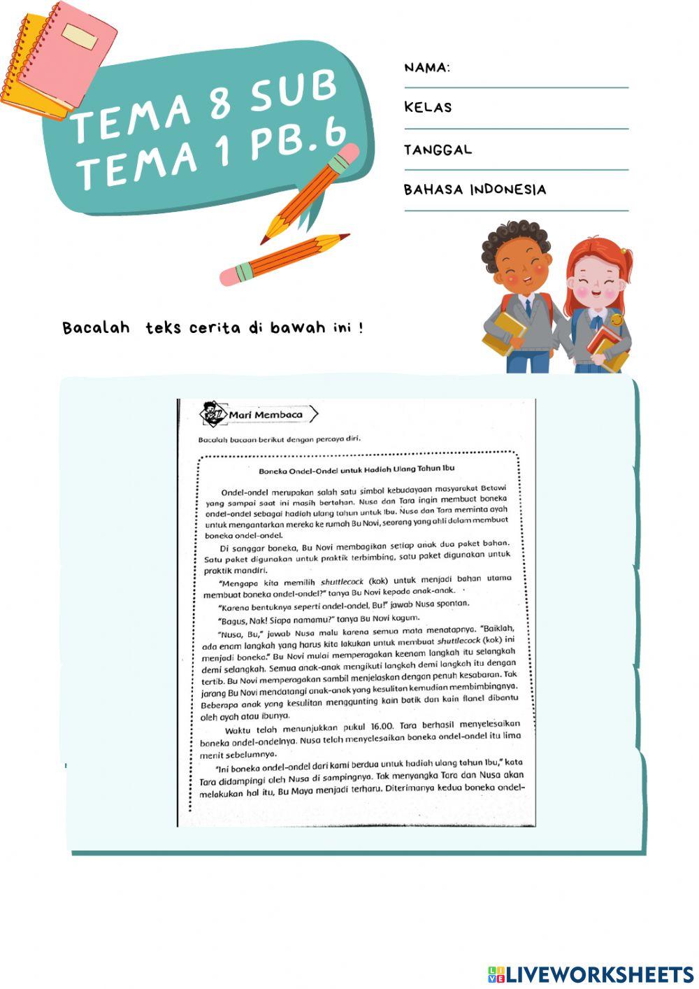 Memahami makna bacaan worksheet | Live Worksheets