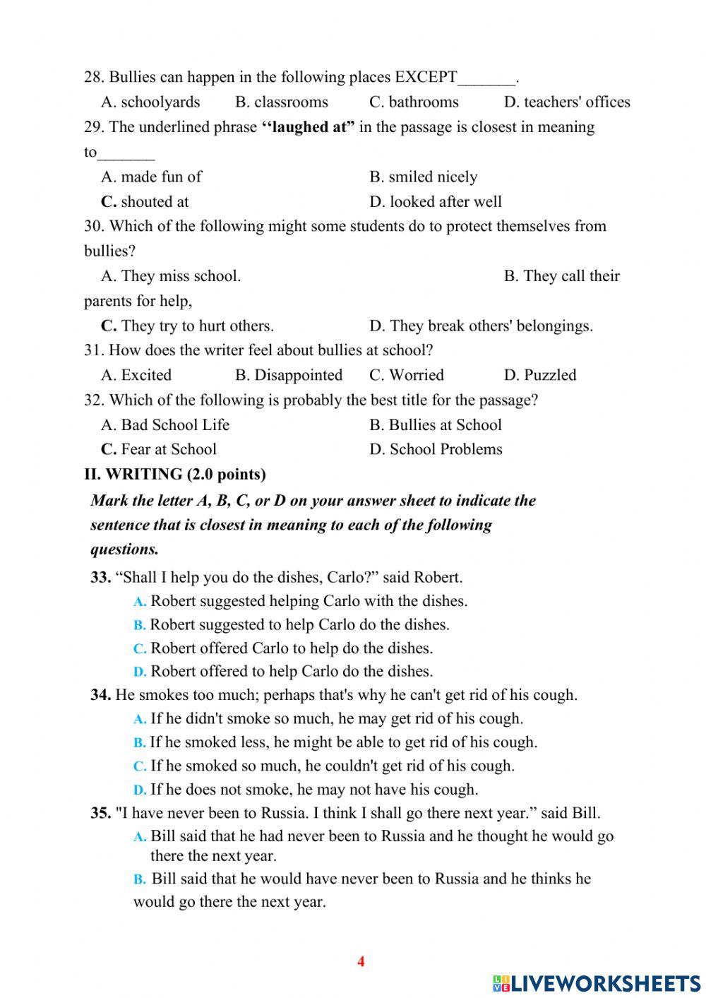 Exam 9 interactive worksheet | Live Worksheets