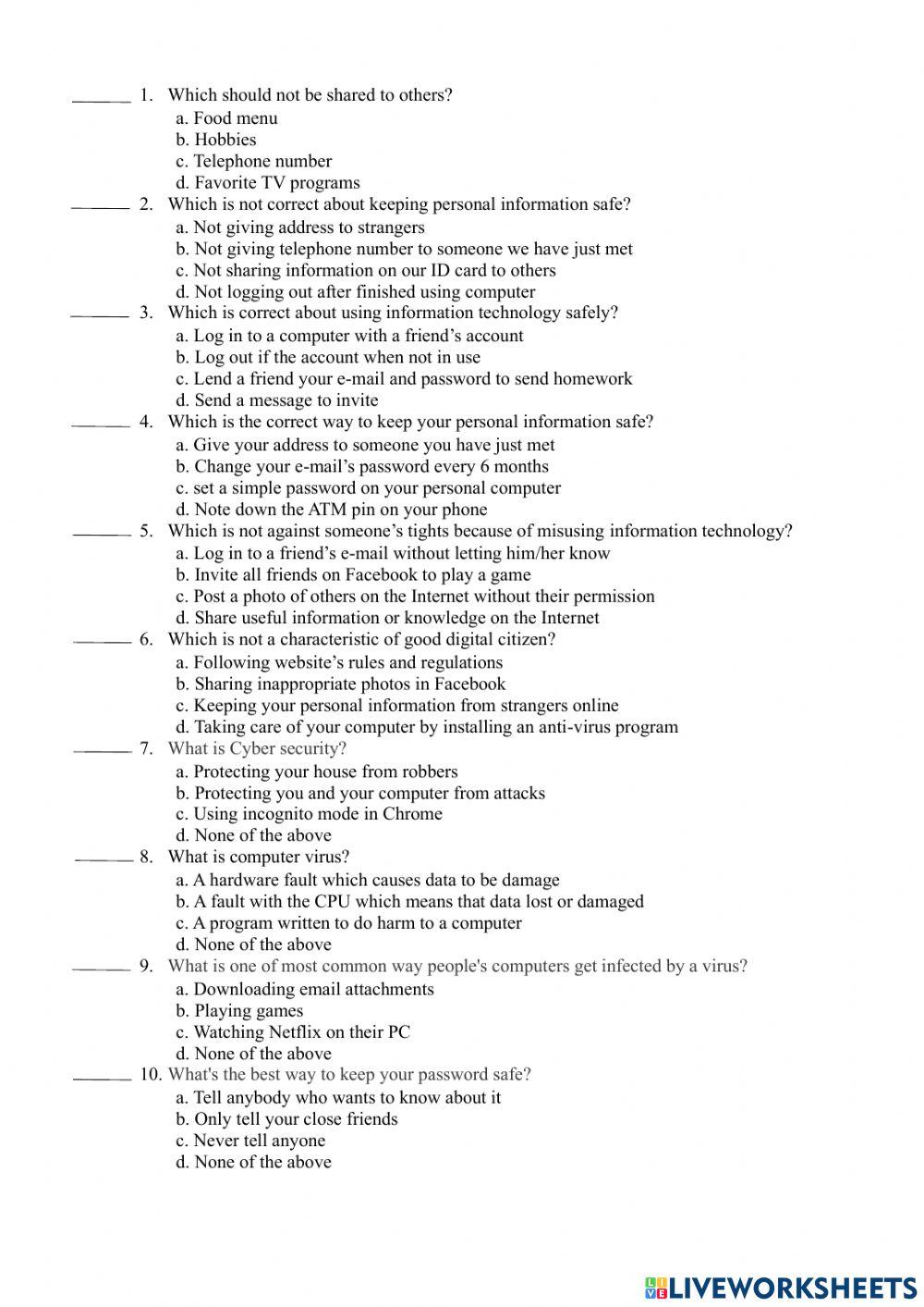 P5 Final assessment | April95 | Live Worksheets
