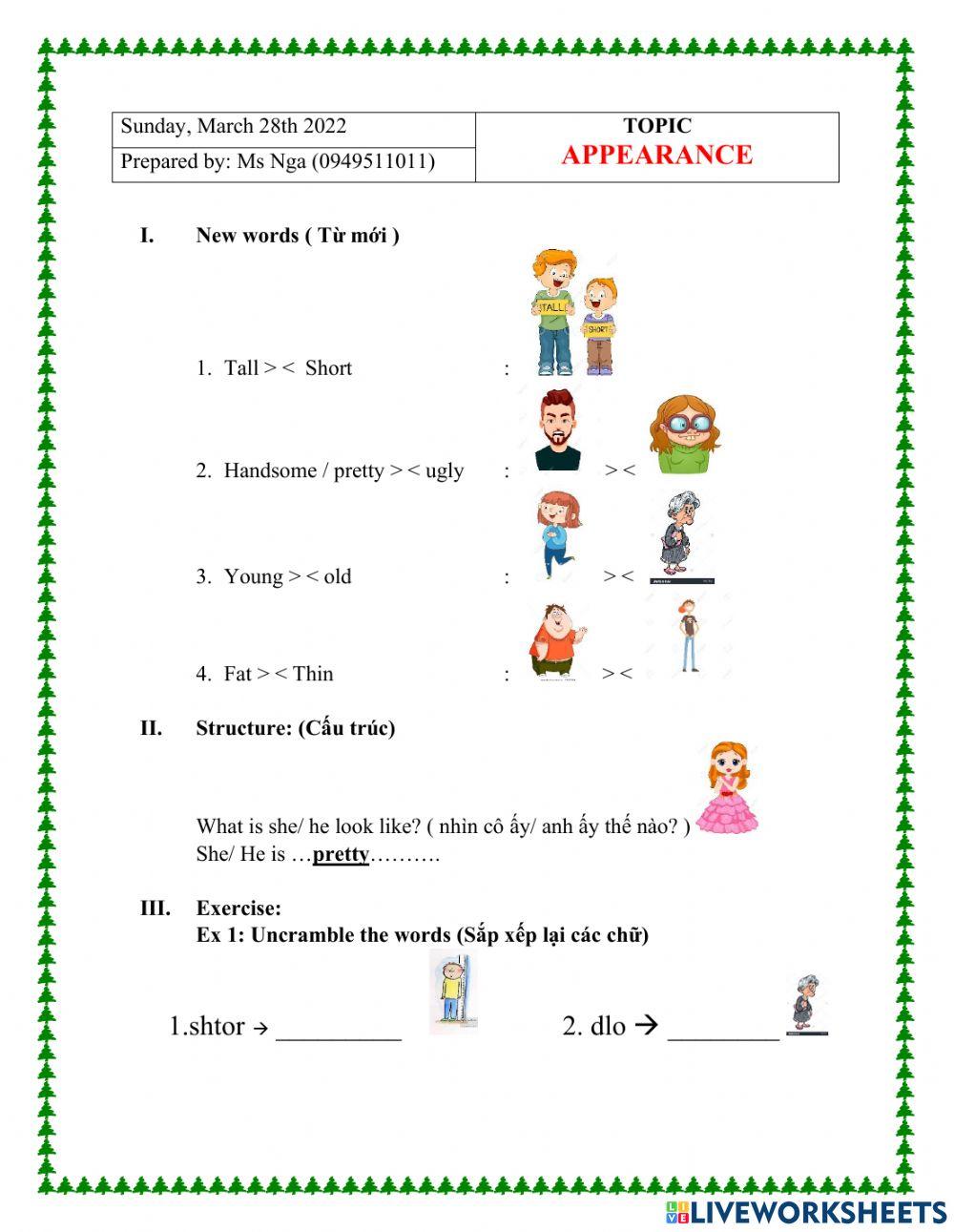 Appearance online exercise for SE2 | Live Worksheets
