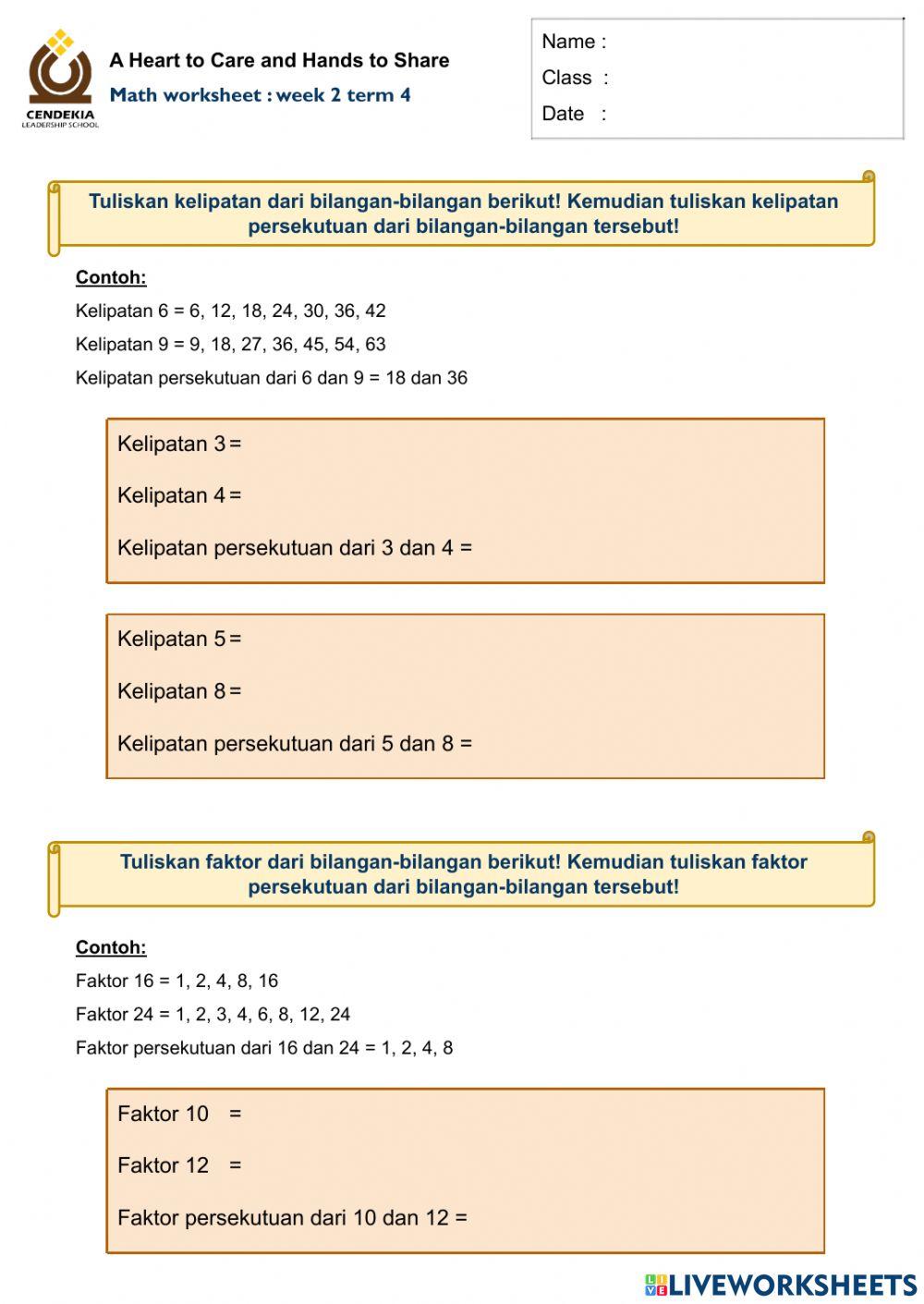 Kelipatan Persekutuan, Faktor Persekutuan, Bilangan