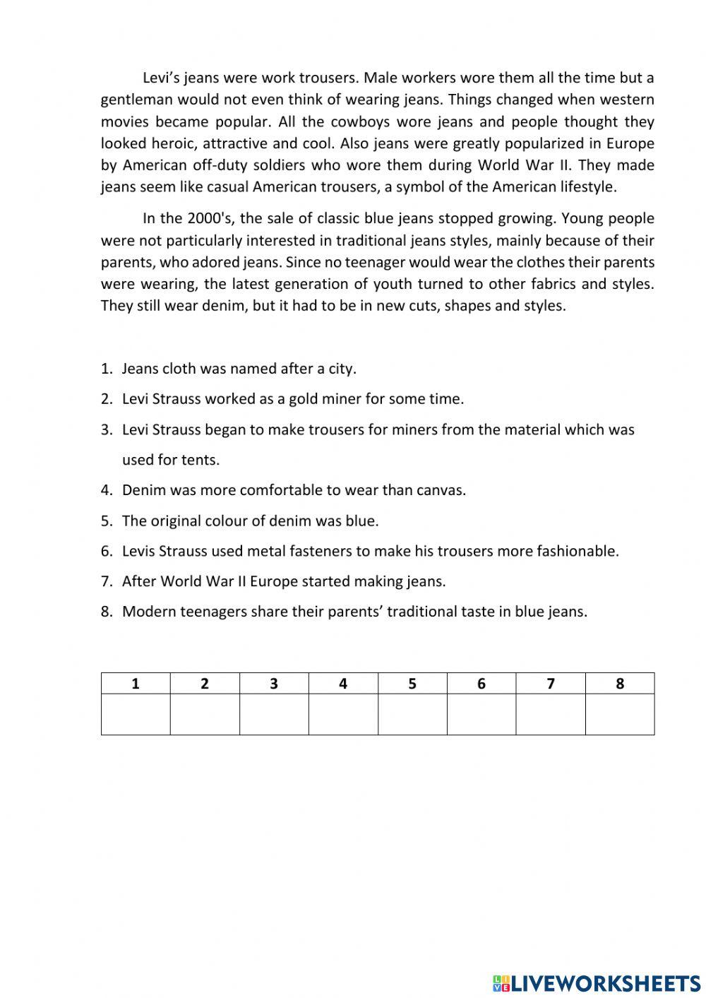 Jeans activity | Live Worksheets