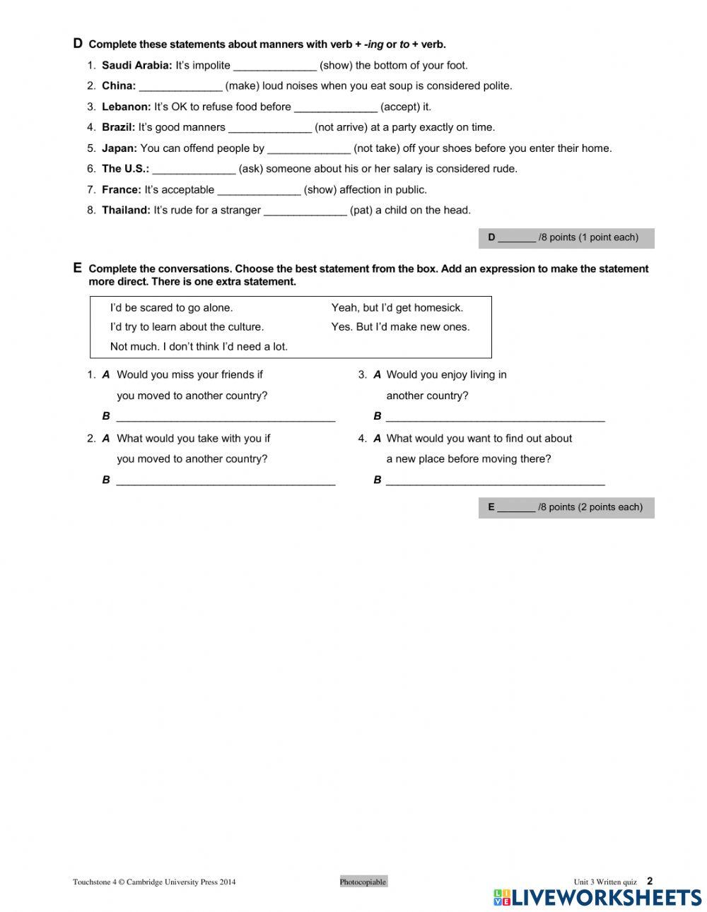Touchstone 4,Wr… | Free Interactive Worksheets | 5319112