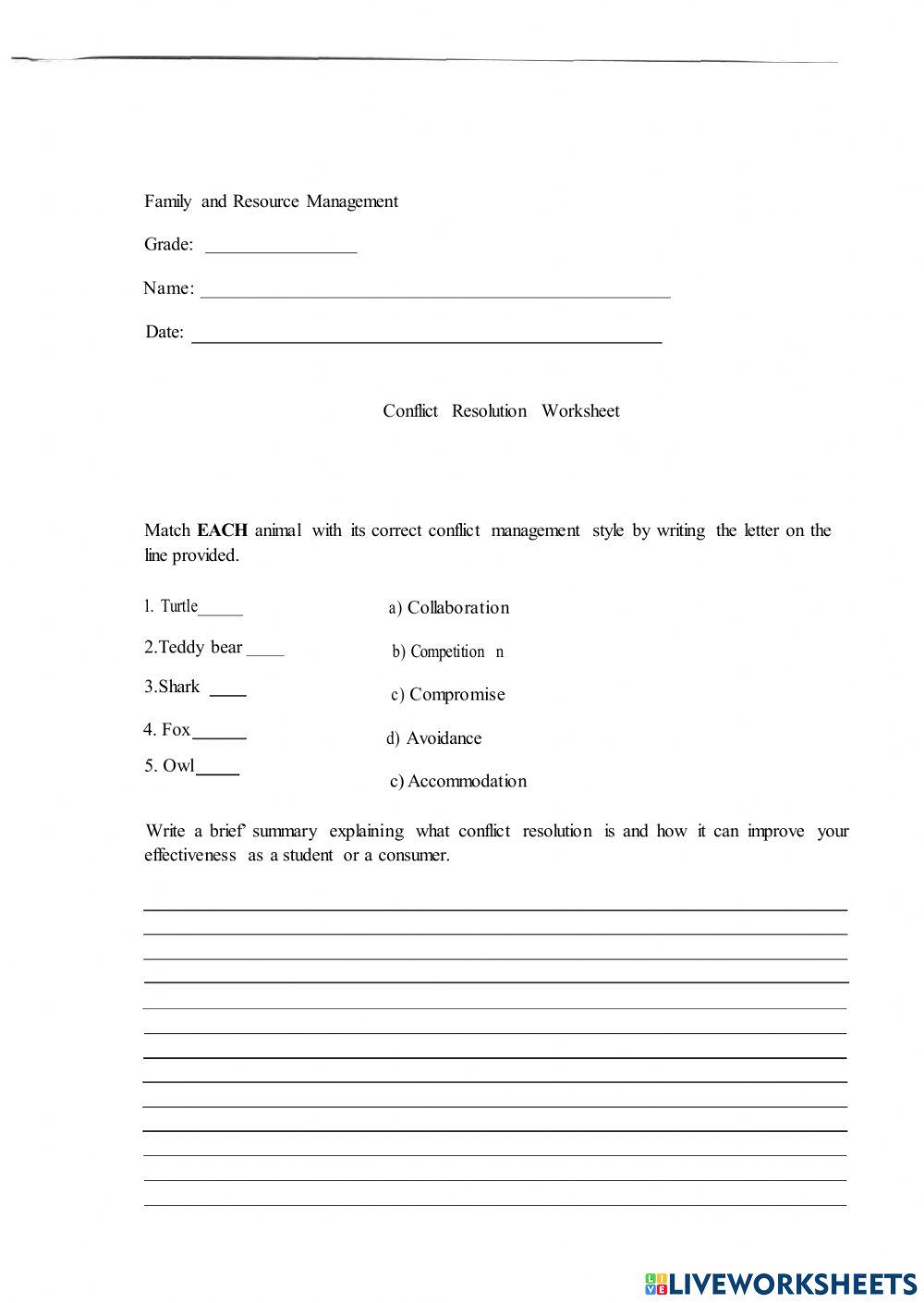 5319118 | Conflict Resolution Worksheet | alleciaj